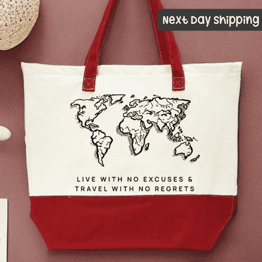 World Map Cotton Tote Bag for World Traveler, Cute Tote Bag With World ...