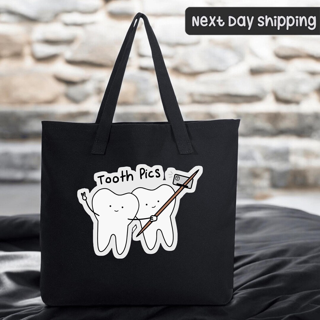 Tooth Pics Tote Bag, Cute Dentist Canvas Tote Bags, Cute Teeth Tote Bag ...