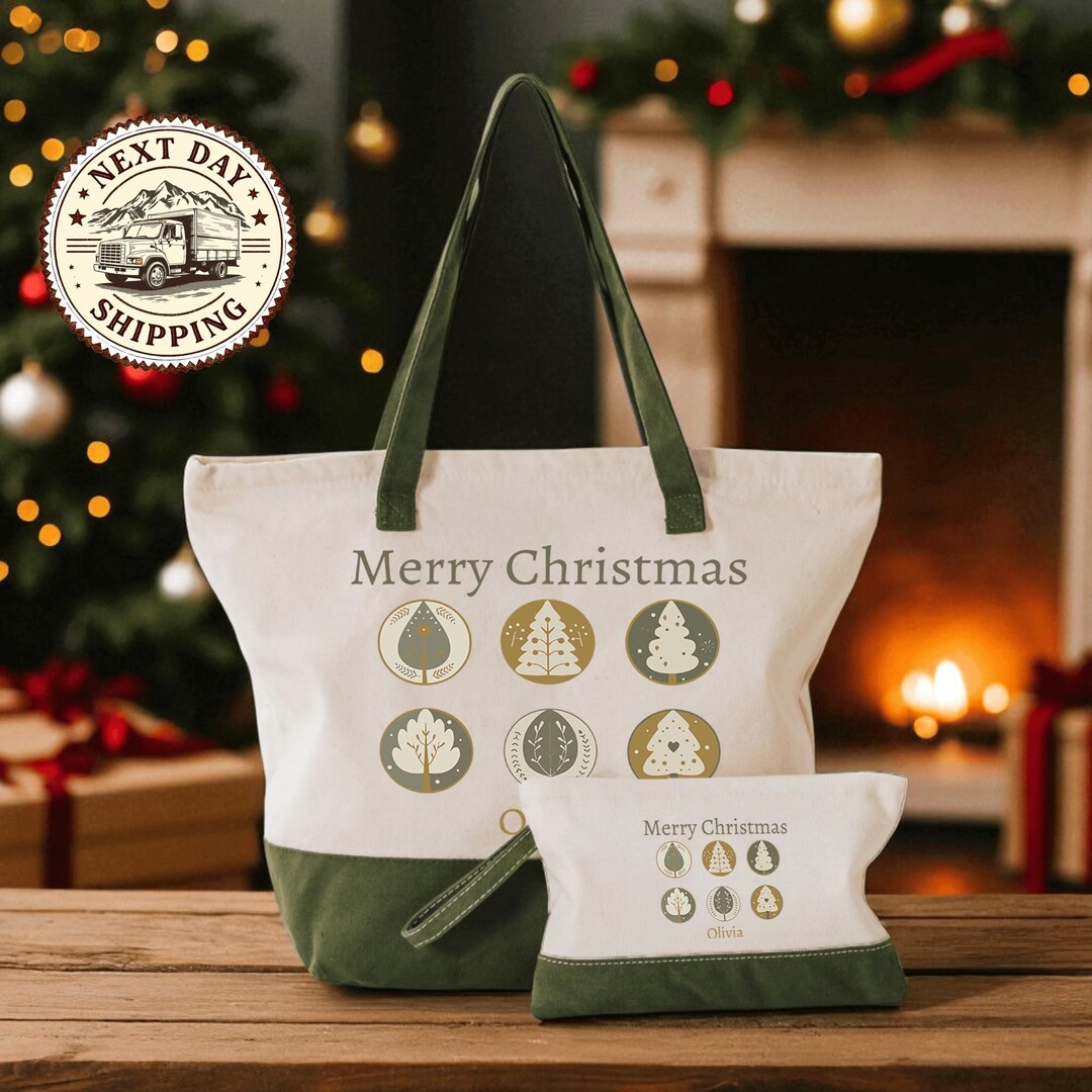 Custom Merry Christmas Tree Tote Bag, Festive Holiday Canvas, Christmas ...