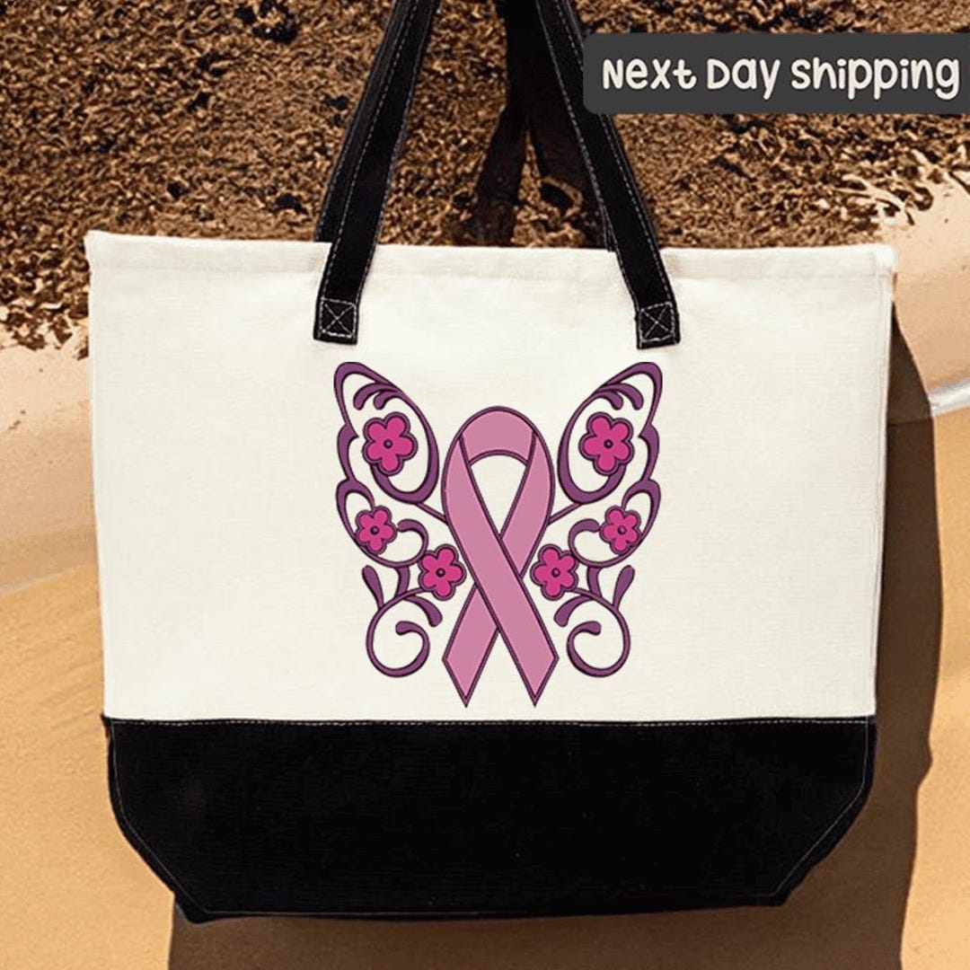 Breast Cancer Tote Bag, Pink Ribbon Canvas Tote, Cancer Gift, Gift for ...