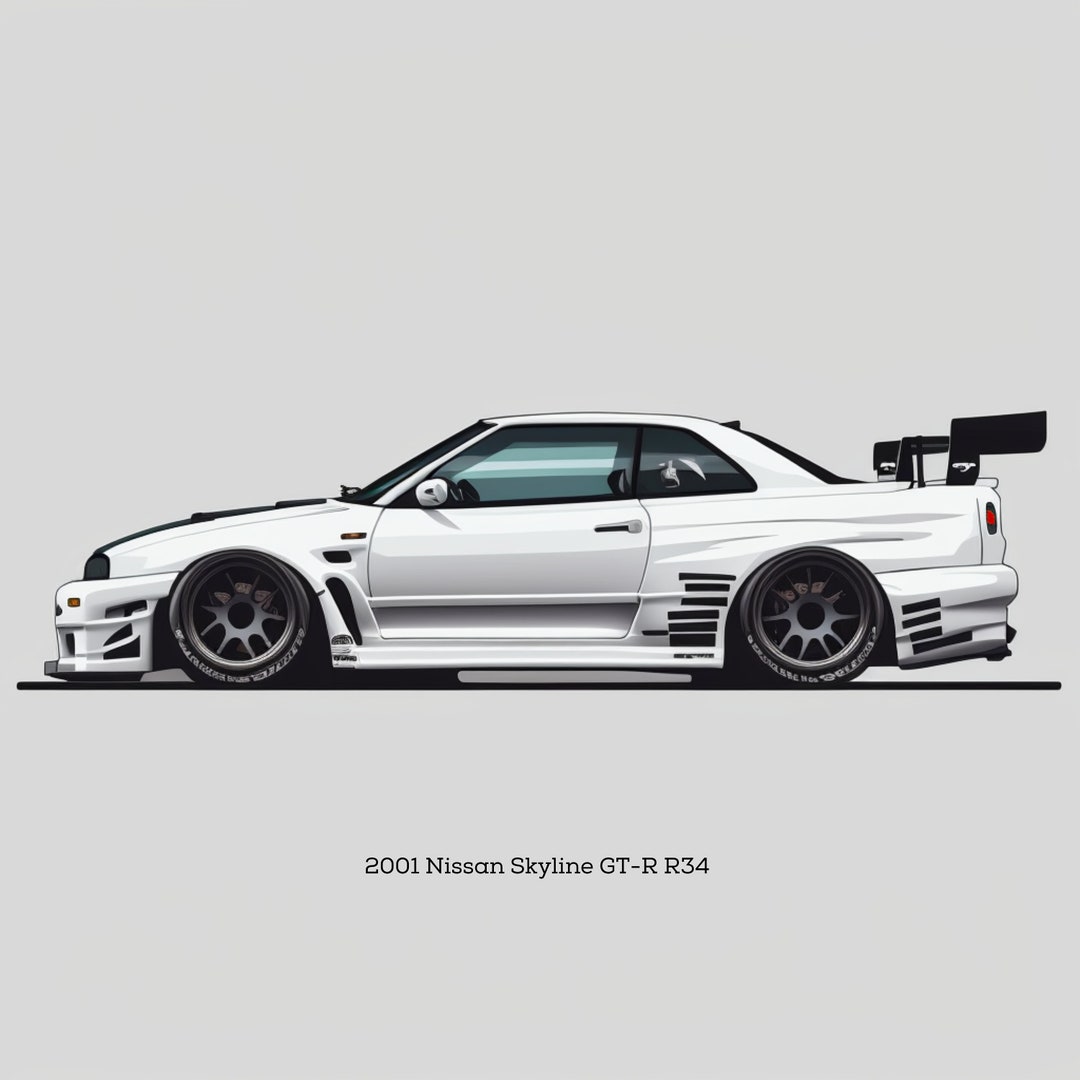 Buy Nissan Skyline GTR R34 Vector Prints Wall Art for Kids Boys Online ...