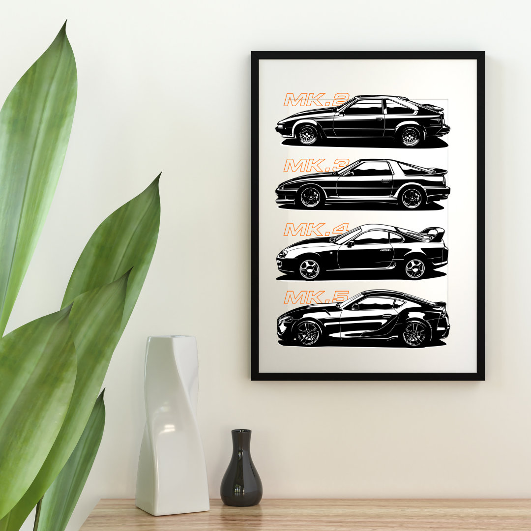 Toyota Supra Legacy JDM Anime Style Posters Illustration Prints Wall ...