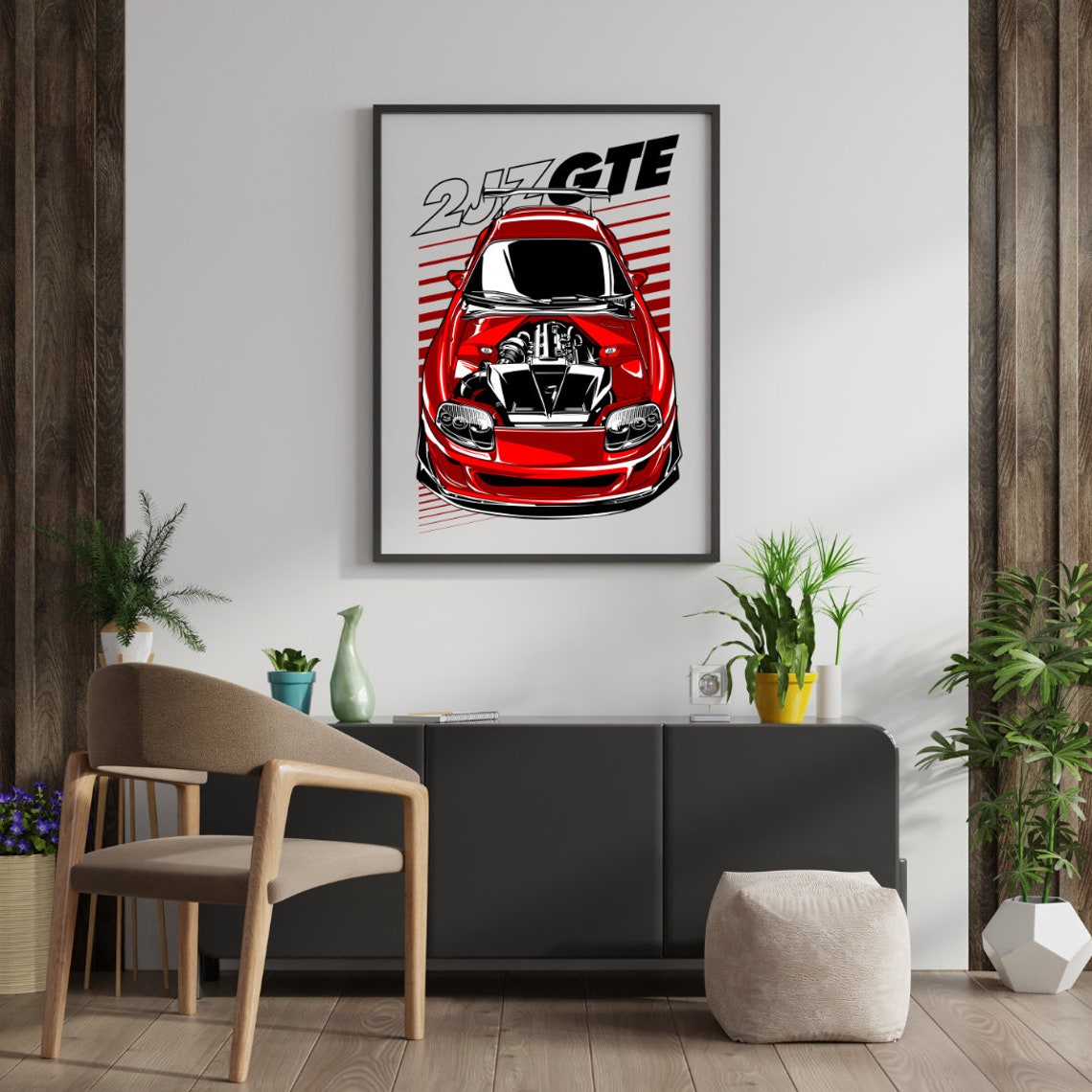 Toyota Supra MK4 Vector Art 2JZ Posters Illustration Prints Wall Art ...
