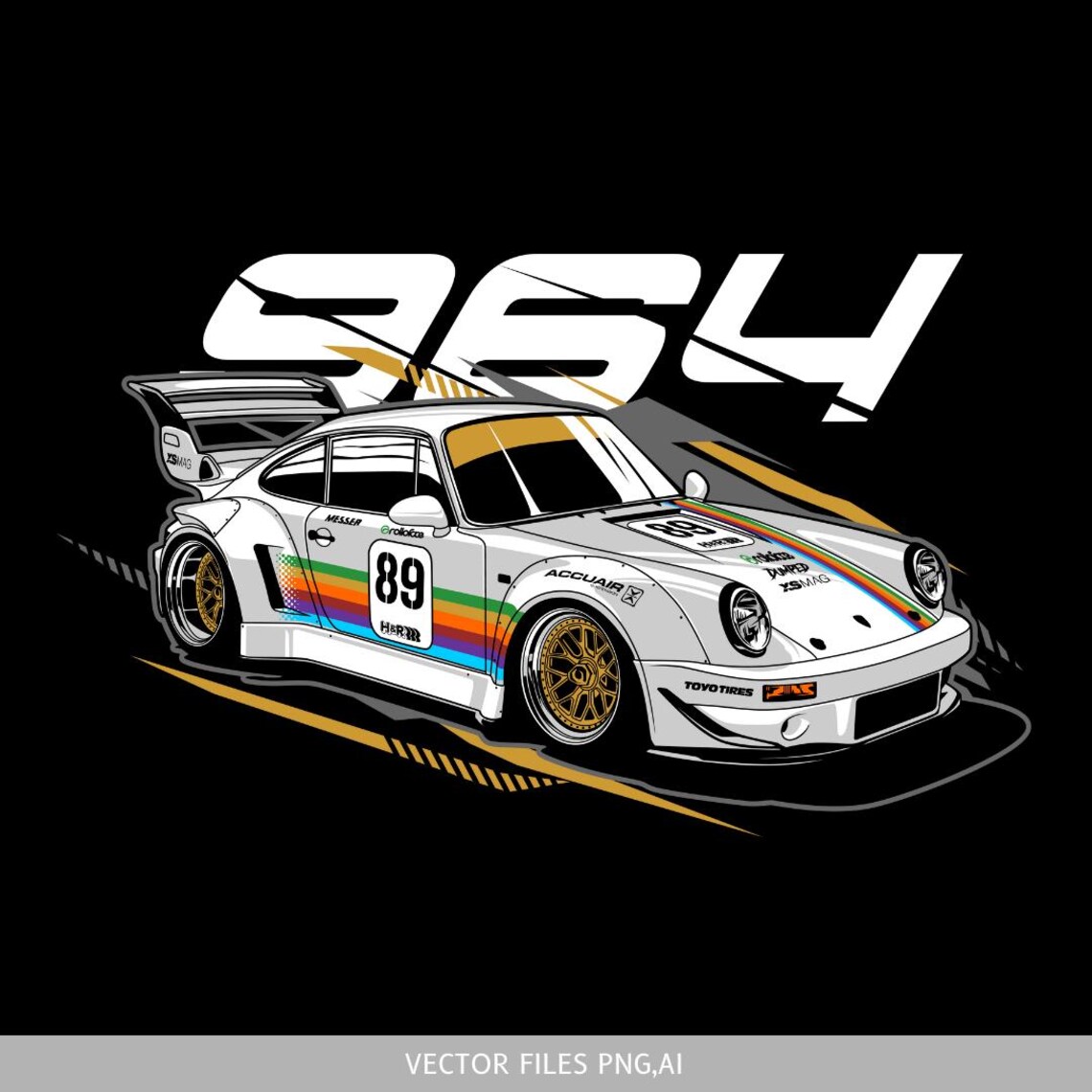 Porsche 964 911 GT3 GT4 German Legend Graphic Instant Download PNG, AI ...