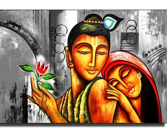 Lord Krishna I Hand Painted Painting on Canvas without Frame - Etsy UK