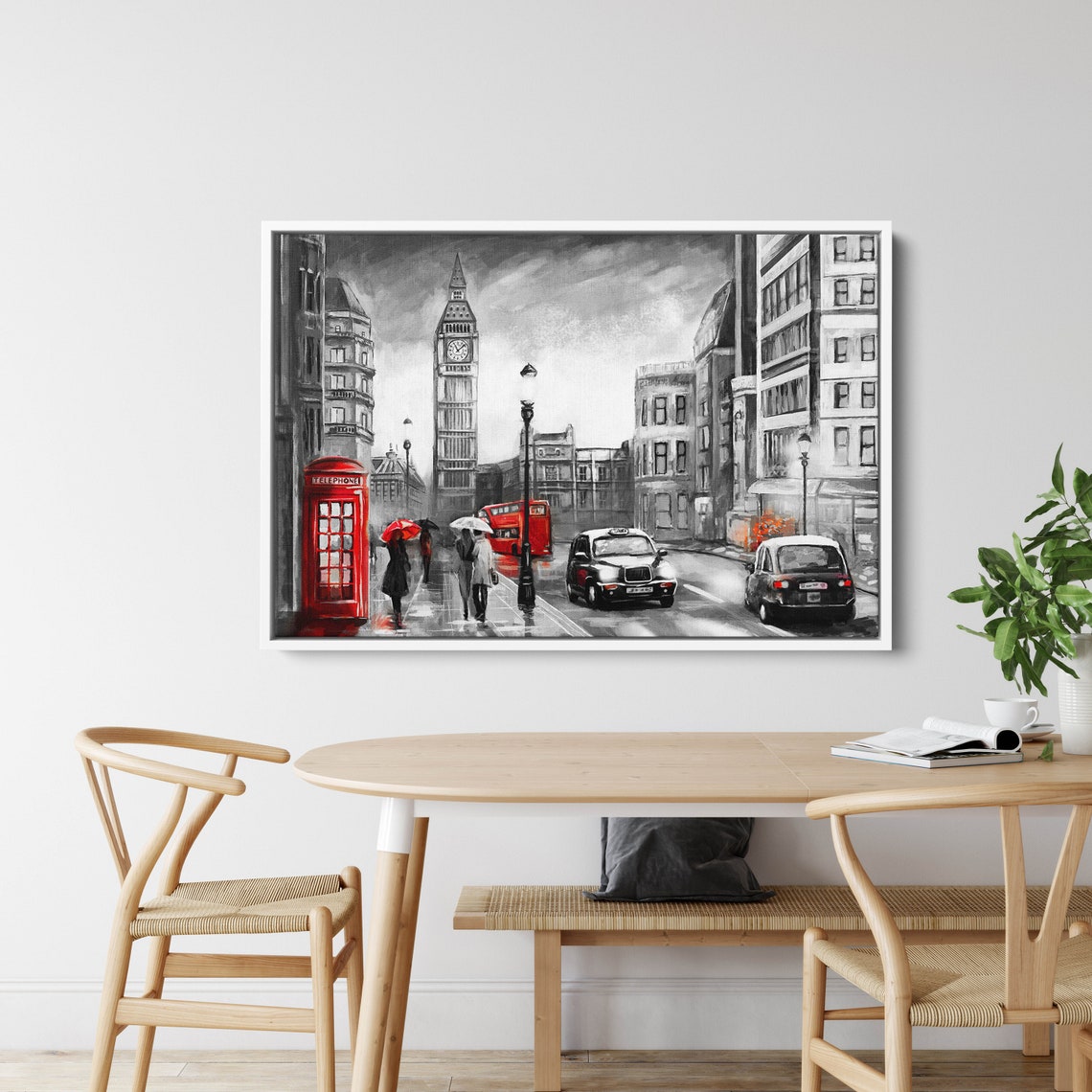 London Red Telephone Box Canvas, Big Ben Landscape, Canvas, London Canvas Art, Big Ben Tower ...