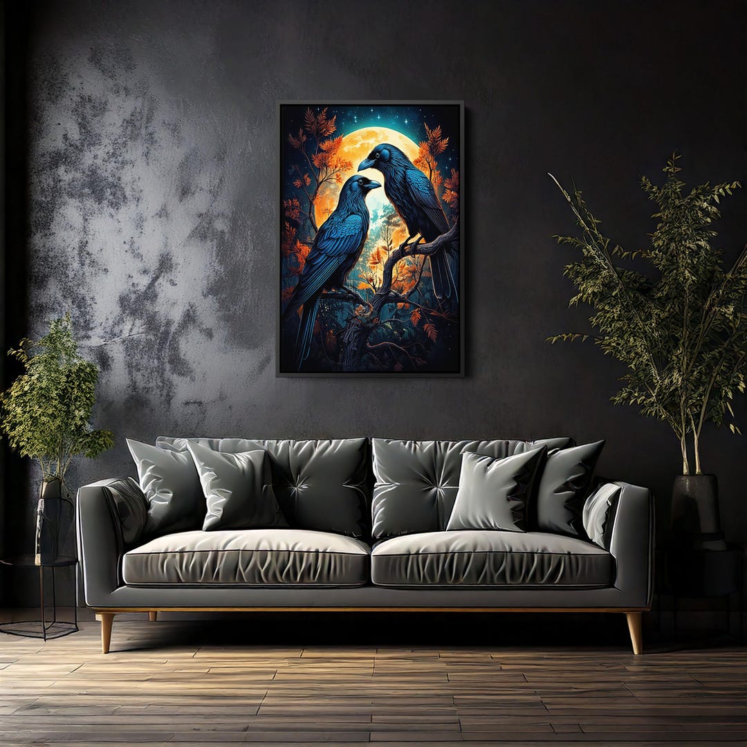 Raven Couple in Dark Forest Wall Art Print, Gothic Romantic Crow, Dark ...