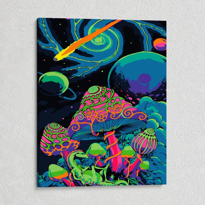 Mushroom Trippy, Psychedelic Canvas, Music Canvas Wall Art, Framed ...