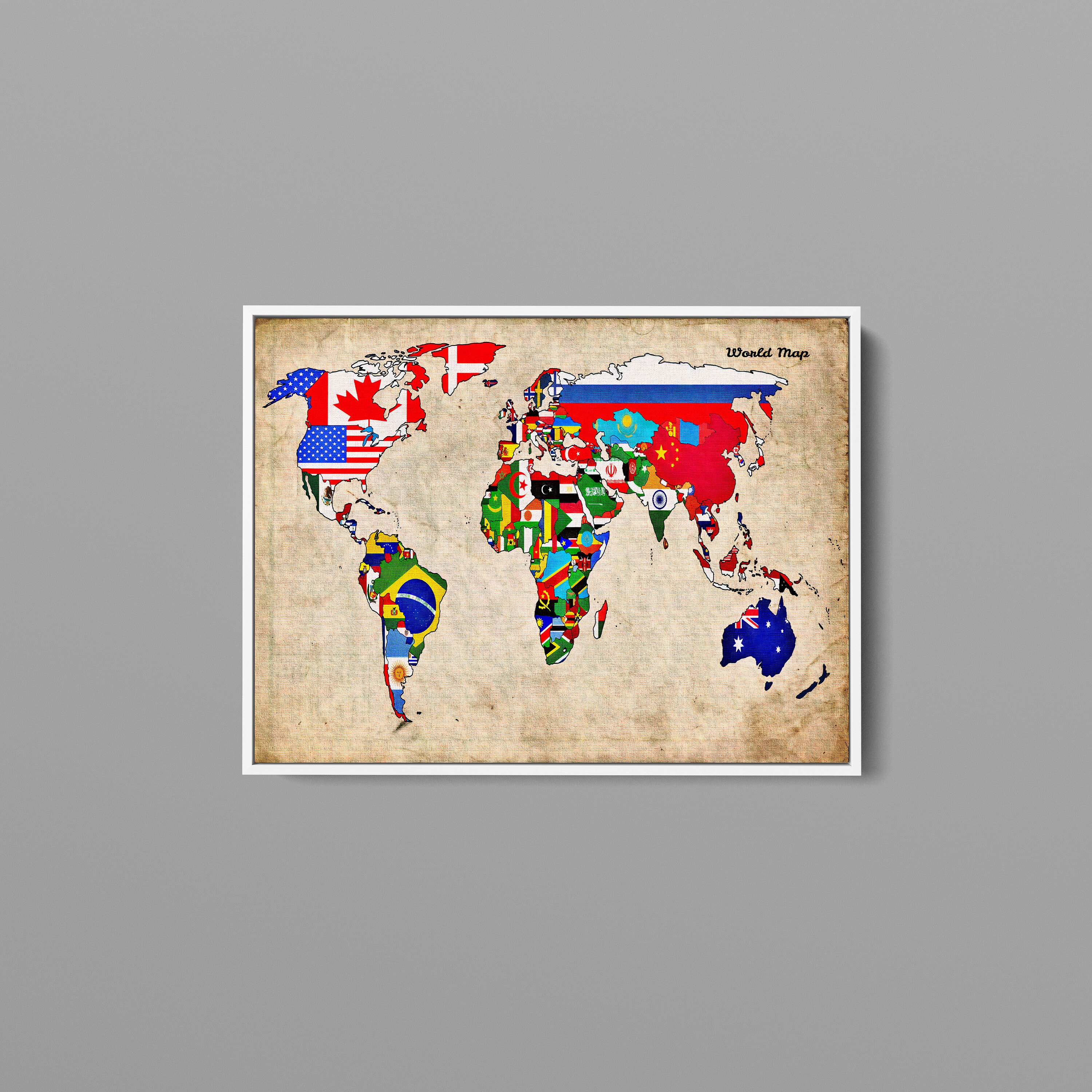 World Map and Flags, World Map Canvas Wall Art, Luxery Canvas Wall Art ...