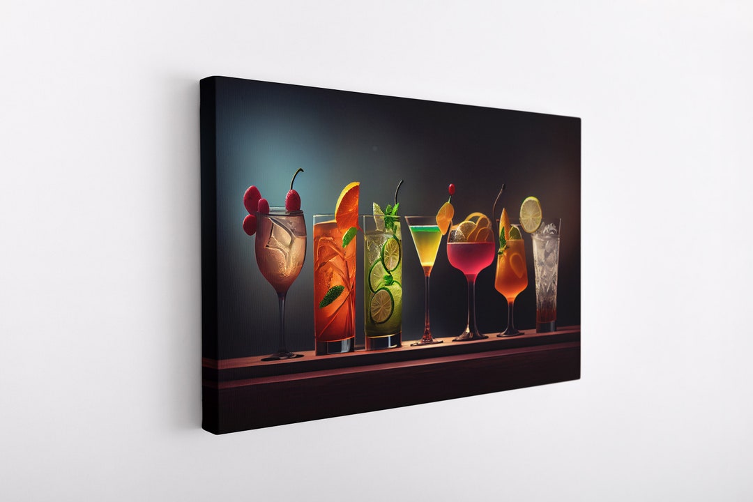 Colourful Cocktails Canvas, Drinks Collection Kitchen Bar Decor, Modern ...