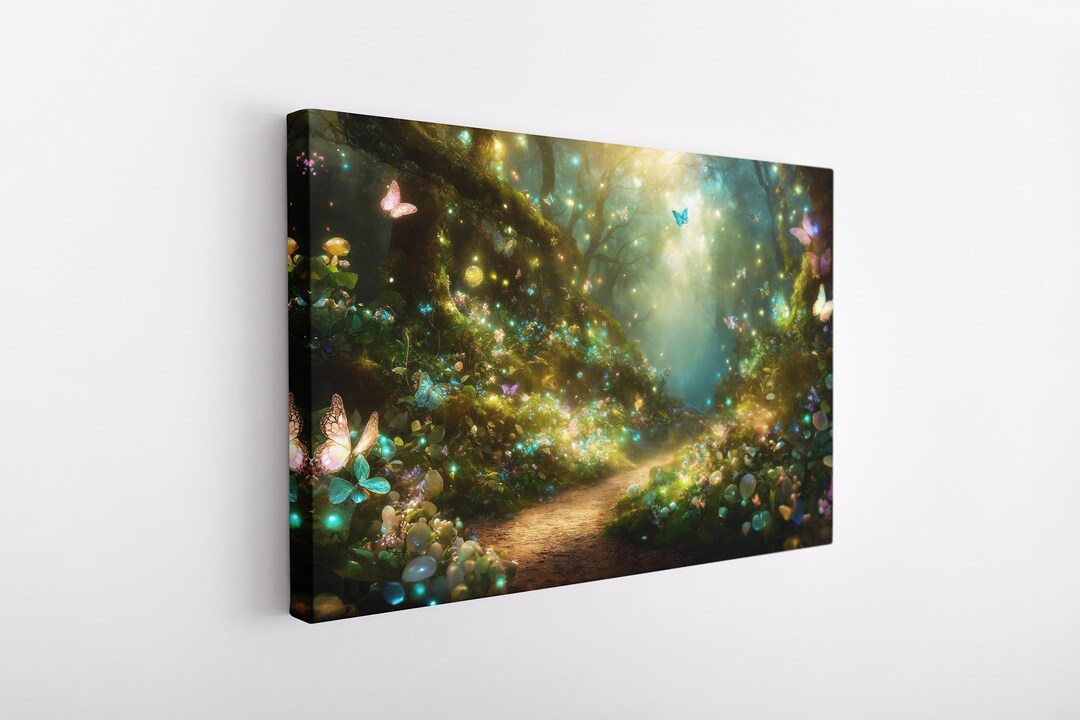 Fireflies Forest Painting Canvas Print, Magic Forest Wall Art ...
