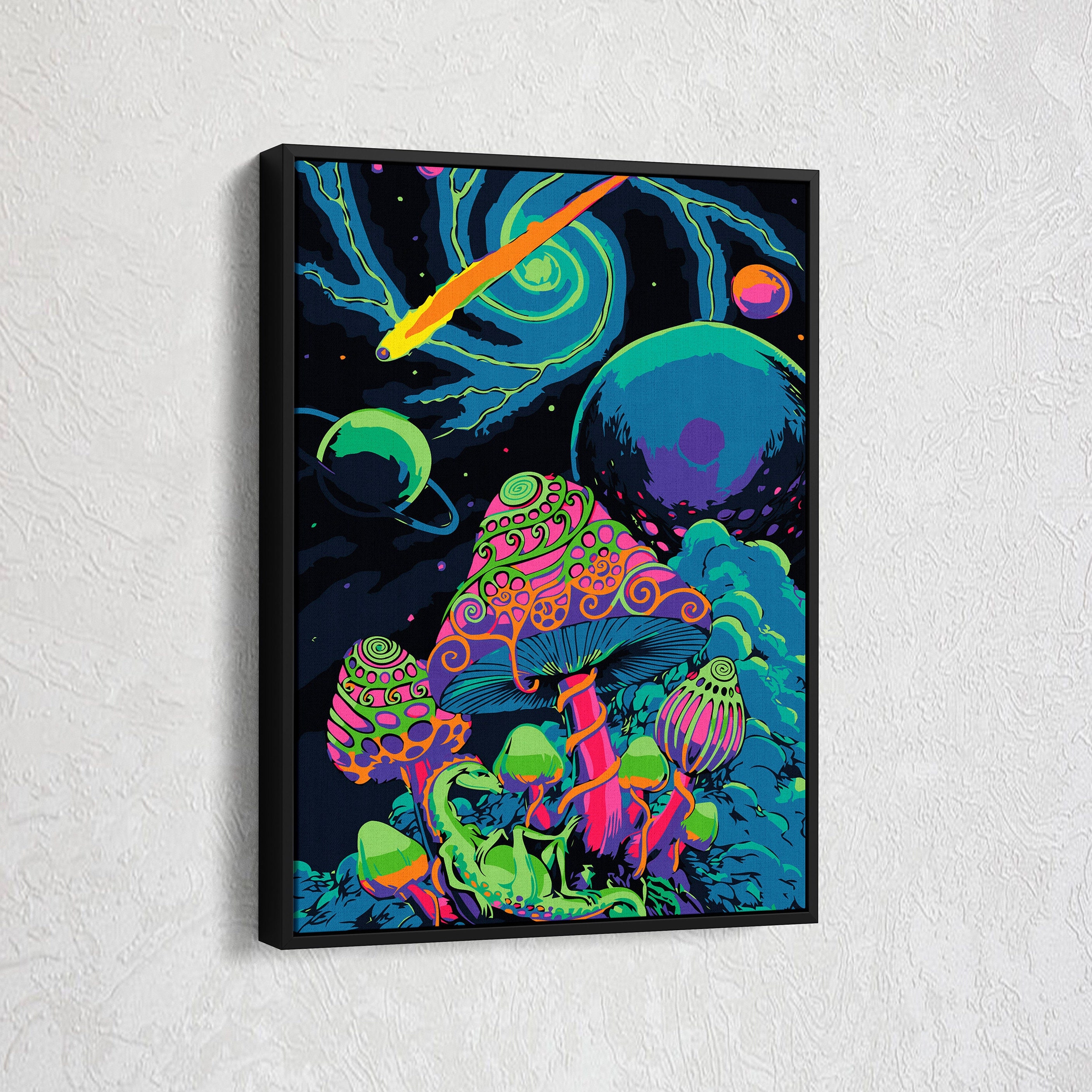 Mushroom Trippy, Psychedelic Canvas, Music Canvas Wall Art, Framed ...