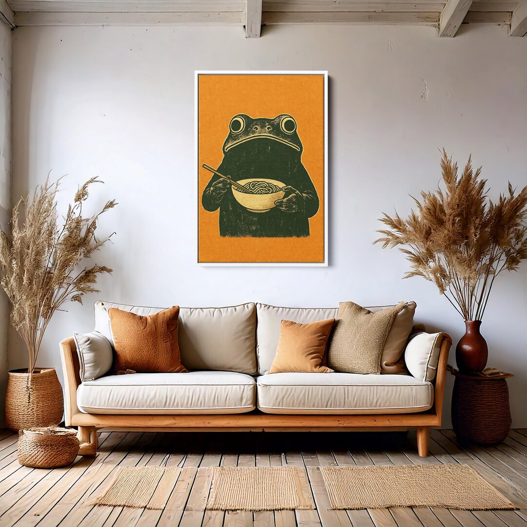 Frog Ramen Wall Art, Funny Vertical Animal Kitchen Poster, Retro ...