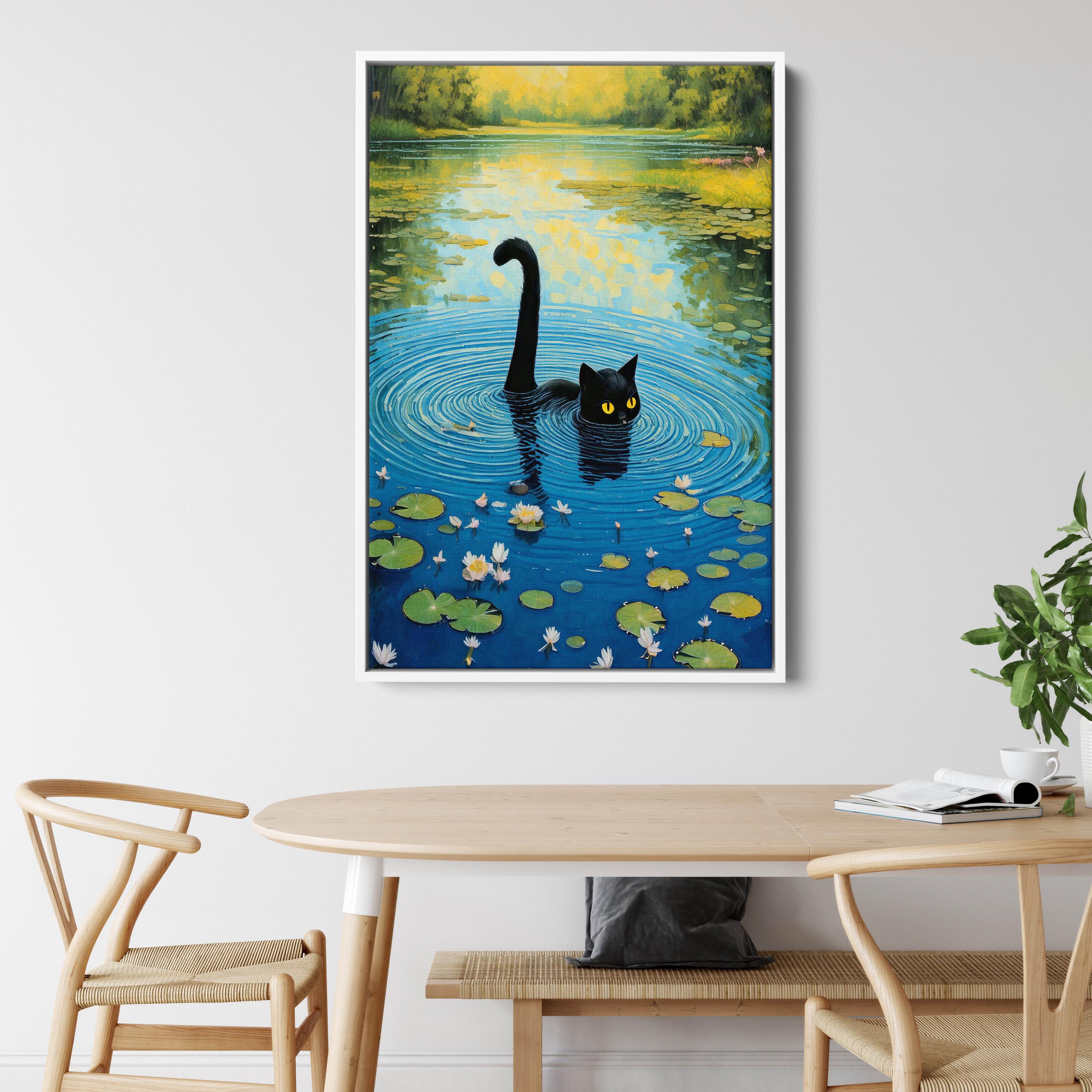 Claude Monet Water Lilies With Black Cat Poster, Preppy Wall Art, Funky ...