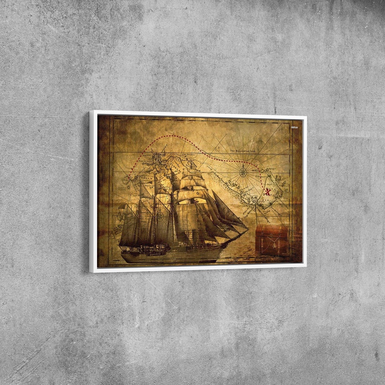 Old Pirates Poster, Treasure Map Canvas, Vintage Pirate Decor, Pirates ...