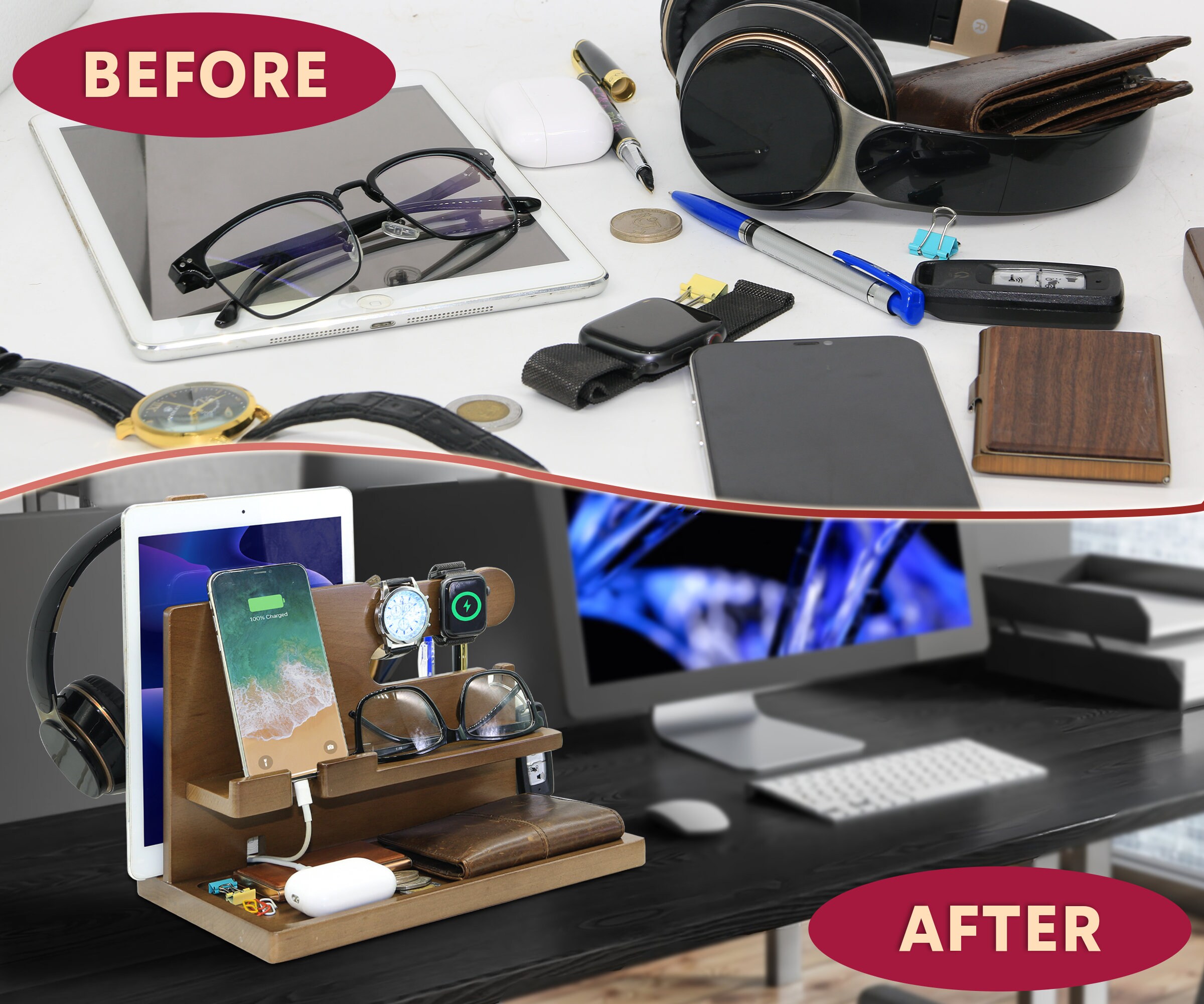 Customized Alphabet Name Docking Station for Men, Desk Organizer ...