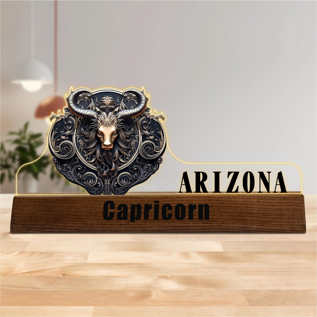 Capricorn Gift, Acrylic Desk Name Plate With Wooden Base, Custom Name ...