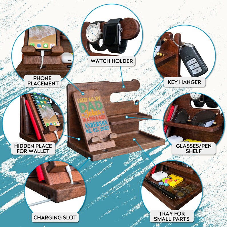 Personalized Color for Dad Wood Phone Docking Station - Etsy