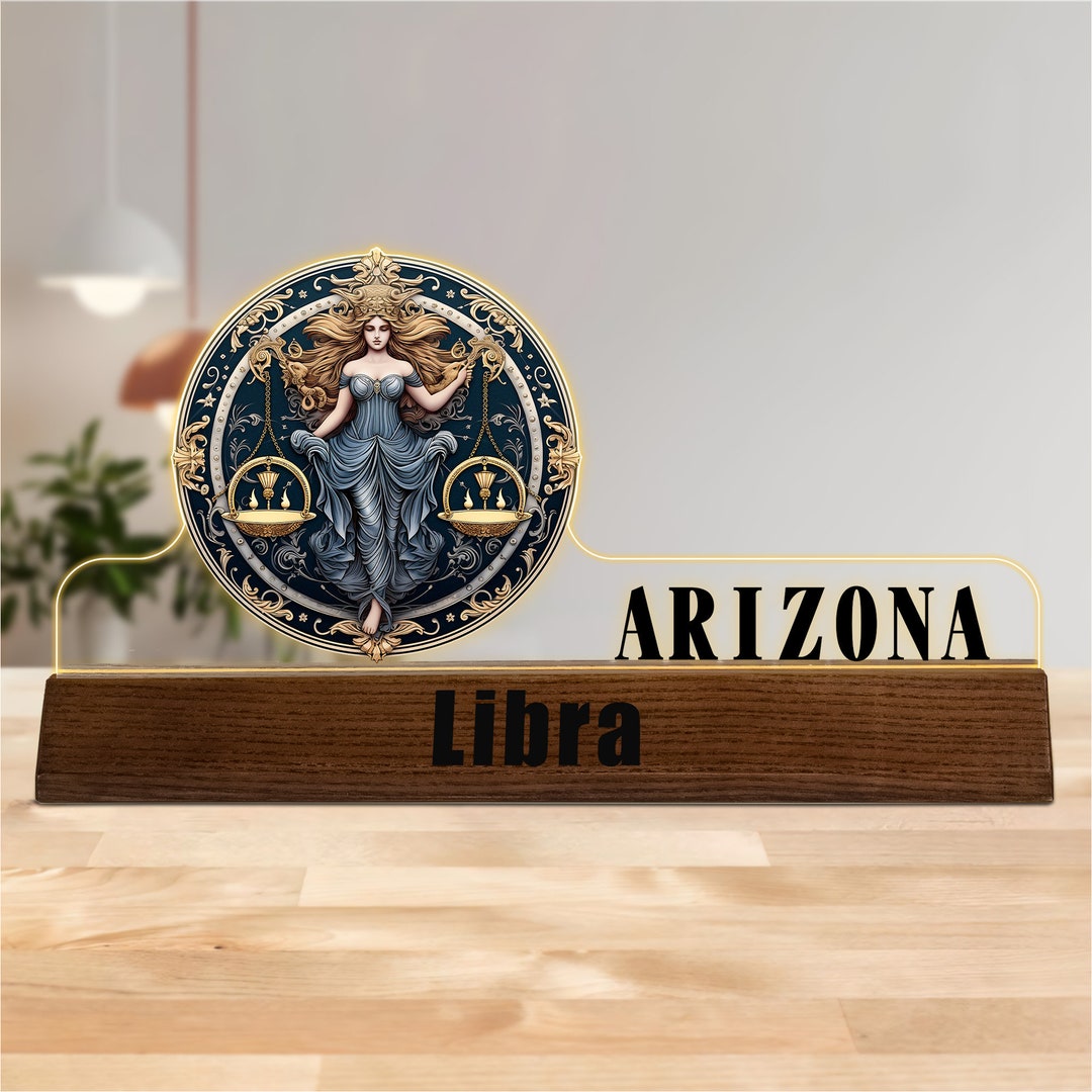 Custom Libra Desk Name Plate, Acrylic Desk Name Plate With Wooden Base ...