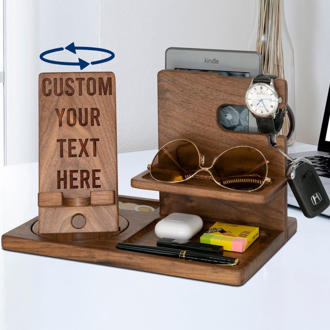 Custom Text Gifts for Men - Wood Phone Docking Station, Nightstand ...