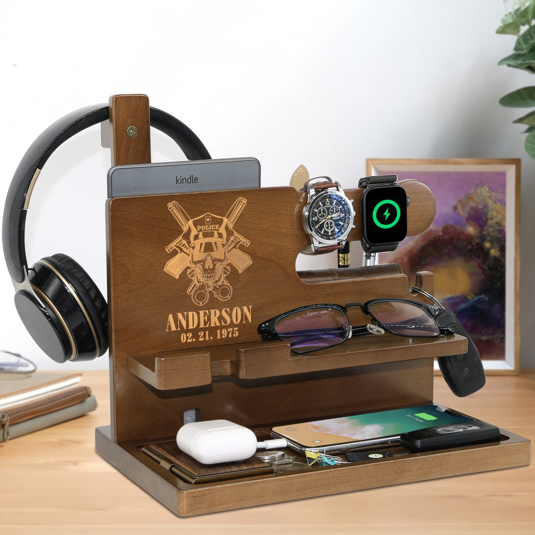 Personalized Phoen Dock for Police: Wood Docking Station Organizer ...