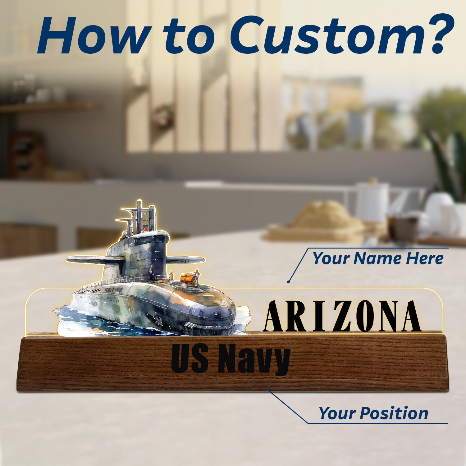 Personalized Navy Desk Name Plate, Custom Acrylic Desk Name Plate With ...