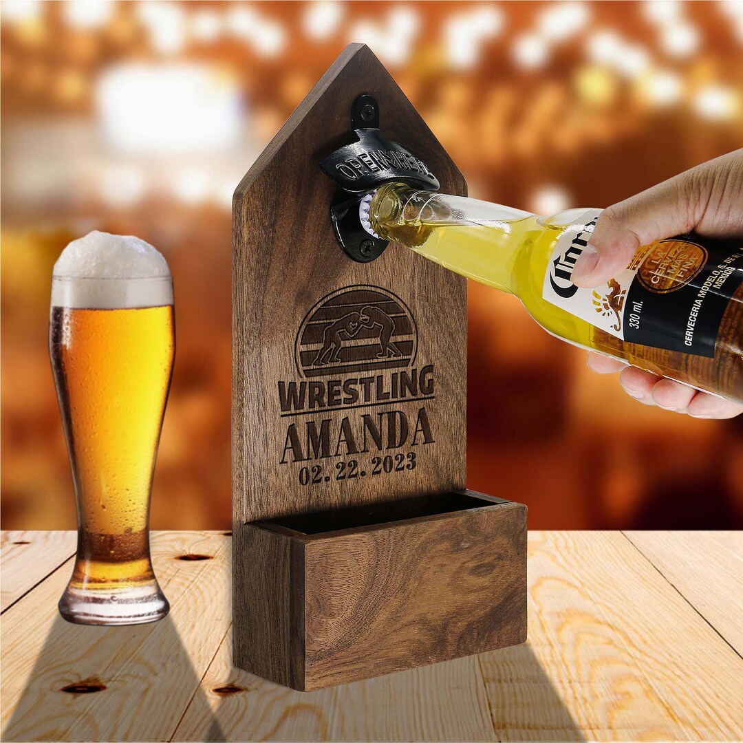Wrestler Gift, Beer Bottle Opener, Wall Mounted With Cap Collector ...