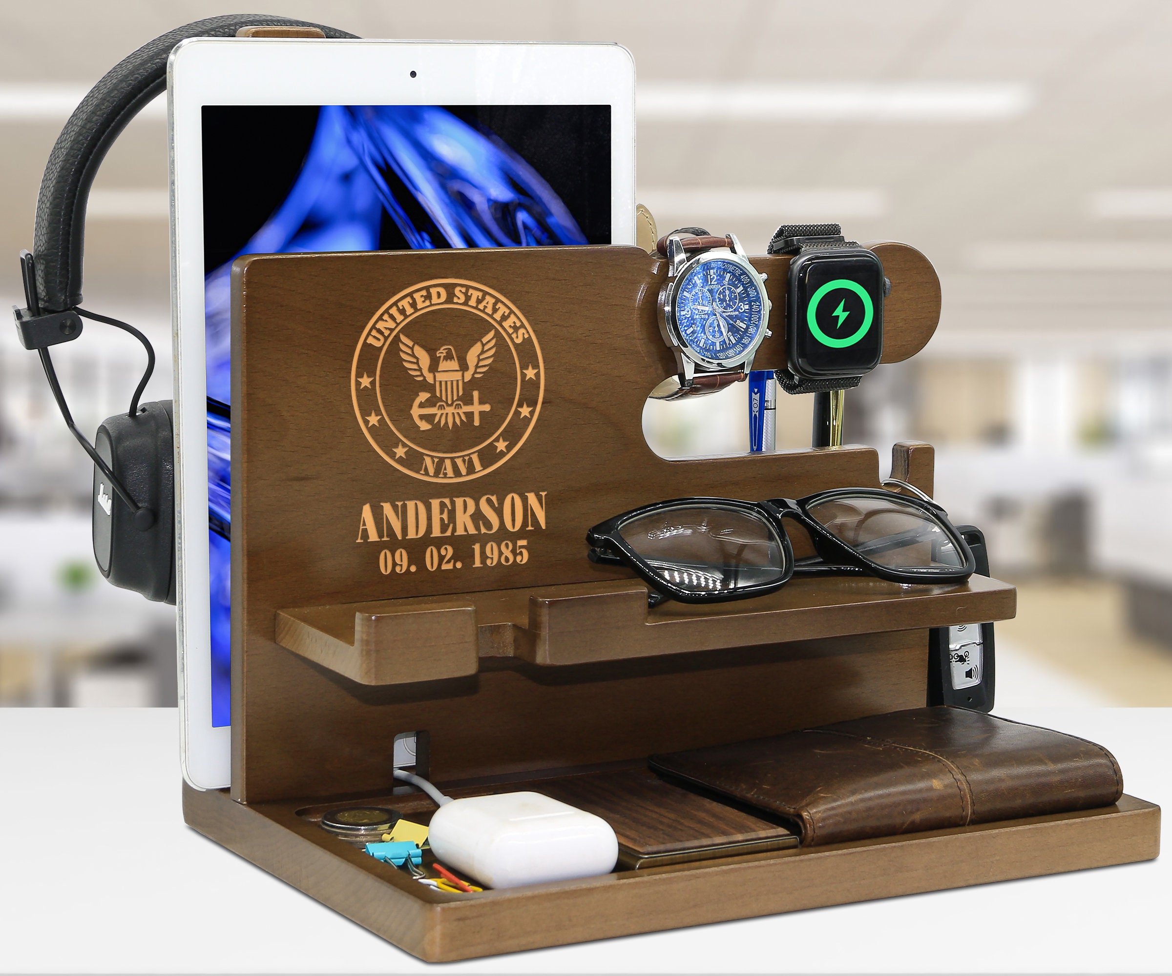 Personalized Desk Organizer for US Navy Soldier: Handmade Wooden ...