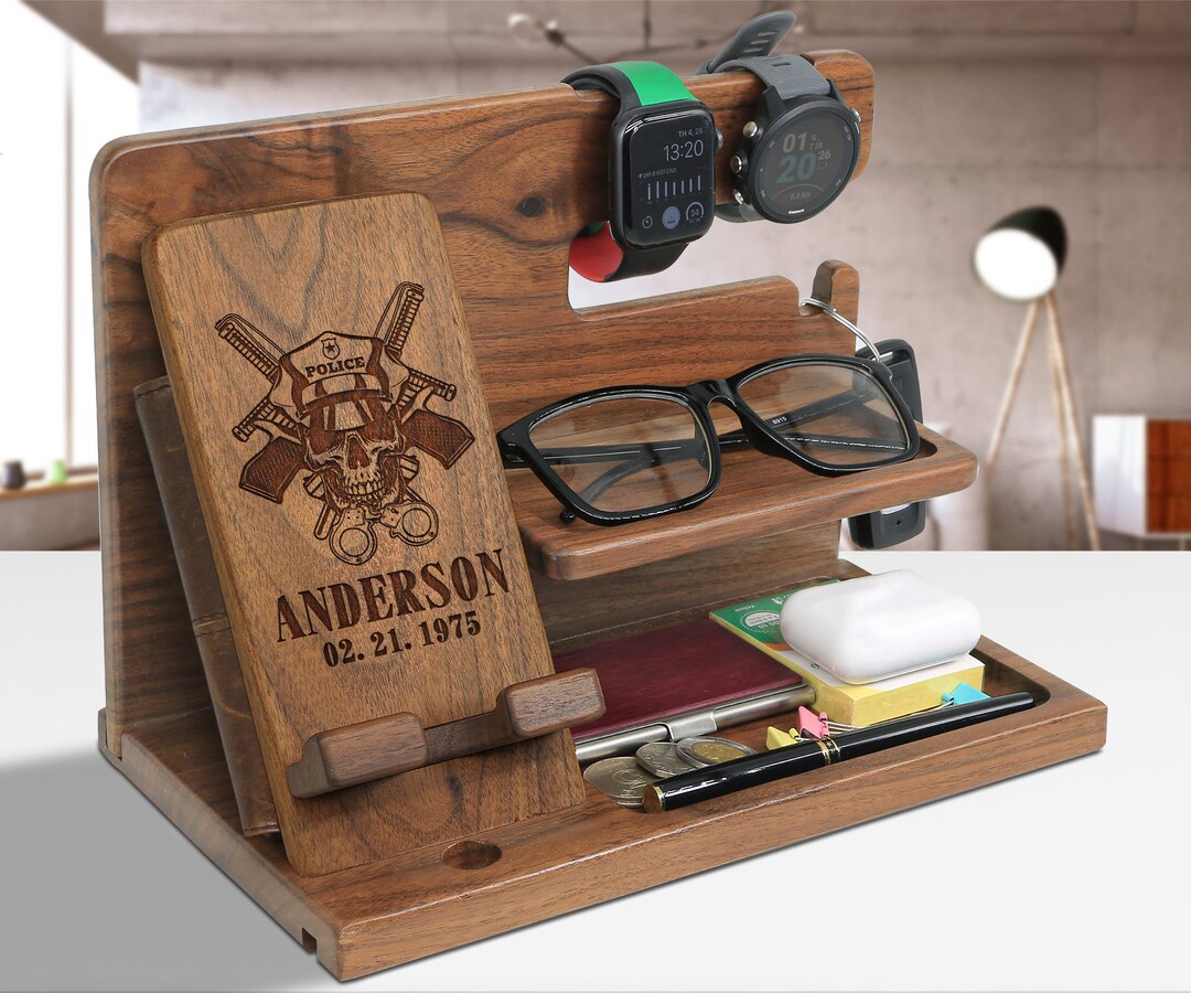 Personalized Police Officer Gifts, Custom Wood Docking Station for ...