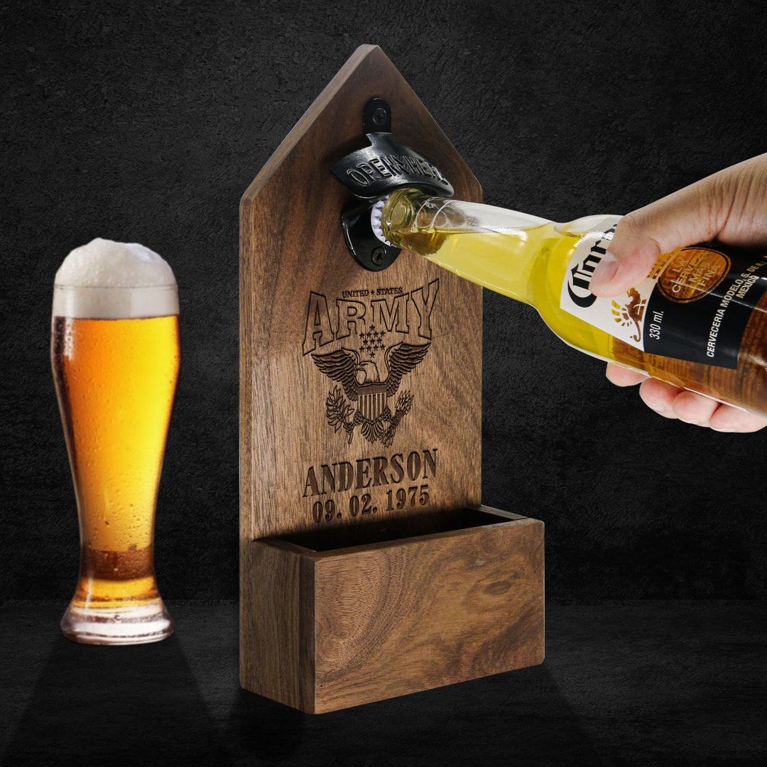 Personalized U.S Army Gift Beer Opener for Soldier, Custom Wall Mounted ...