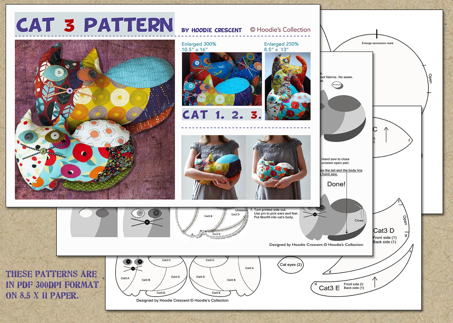Patchwork Cat-3 Pillow - PDF Sewing Pattern / Stuffed Animal - Etsy
