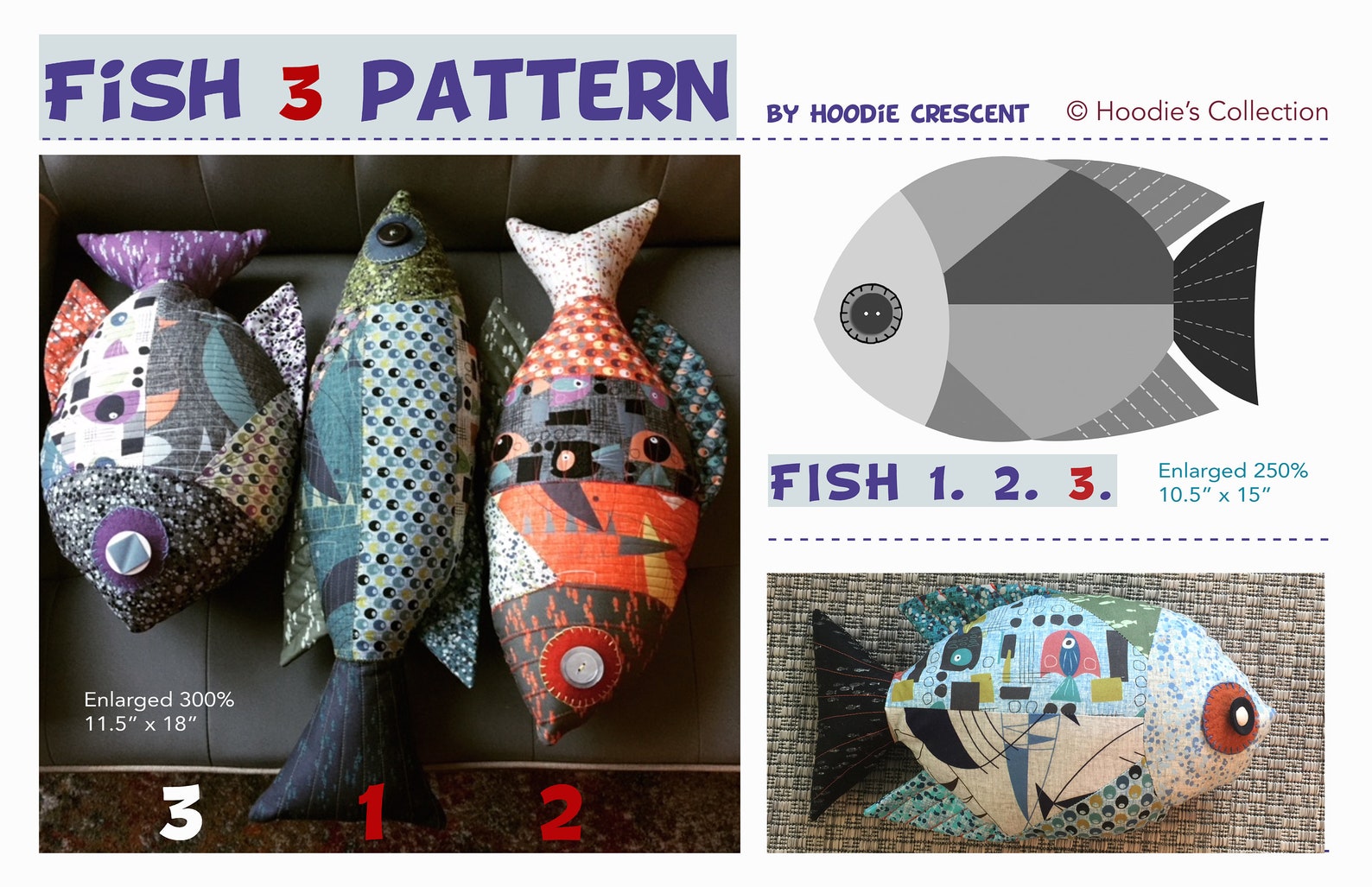 PDF Patchwork Sewing Pattern / Fish 3 Pillow - Etsy