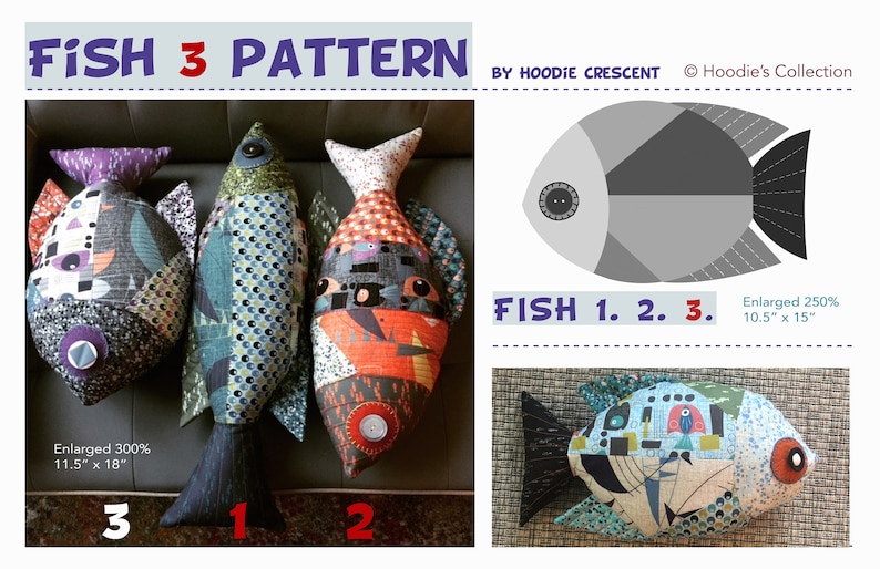 PDF Patchwork Sewing Pattern / Fish 3 Pillow - Etsy