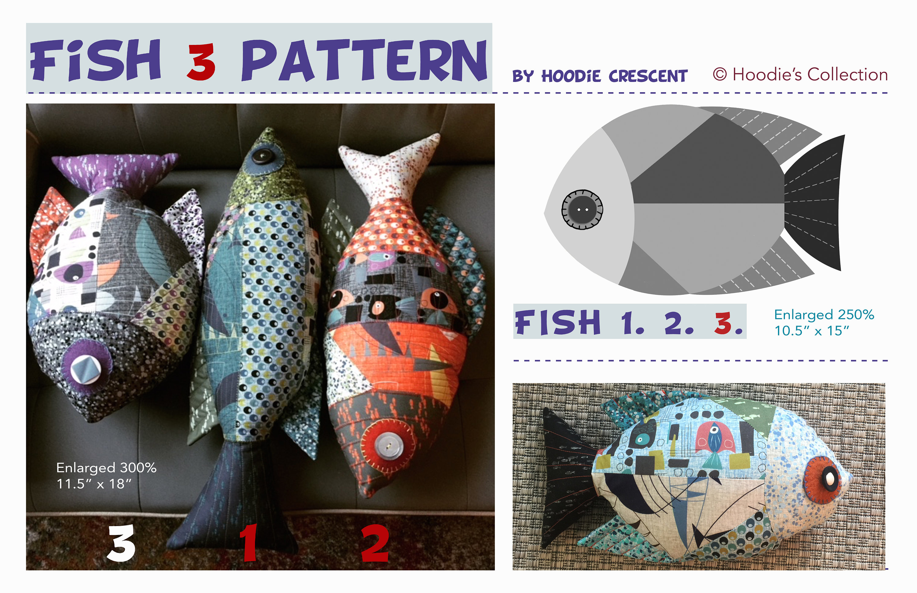 PDF Patchwork Sewing Pattern / Fish 3 Pillow - Etsy