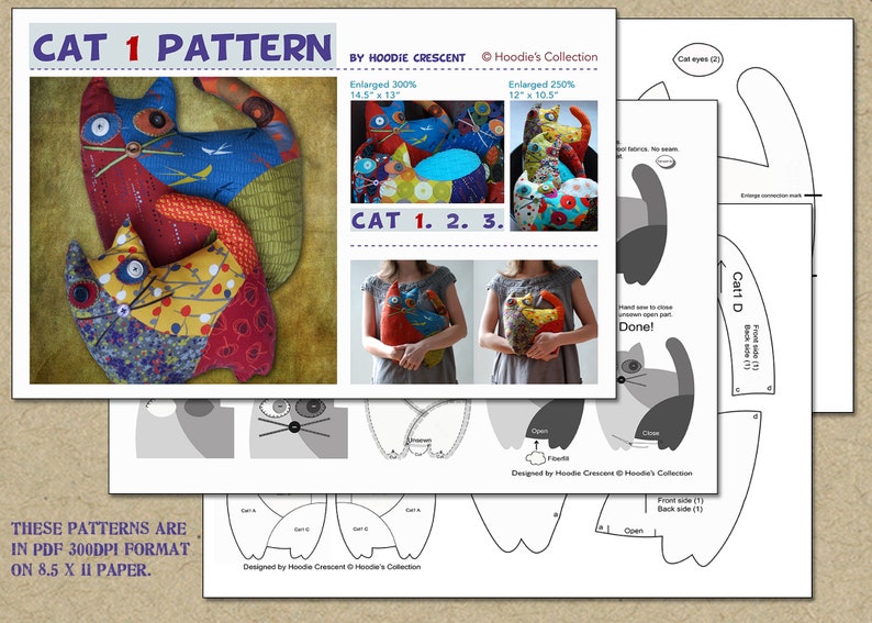 Patchwork Cat-1 Pillow - PDF Sewing Pattern / Stuffed Animal - Etsy