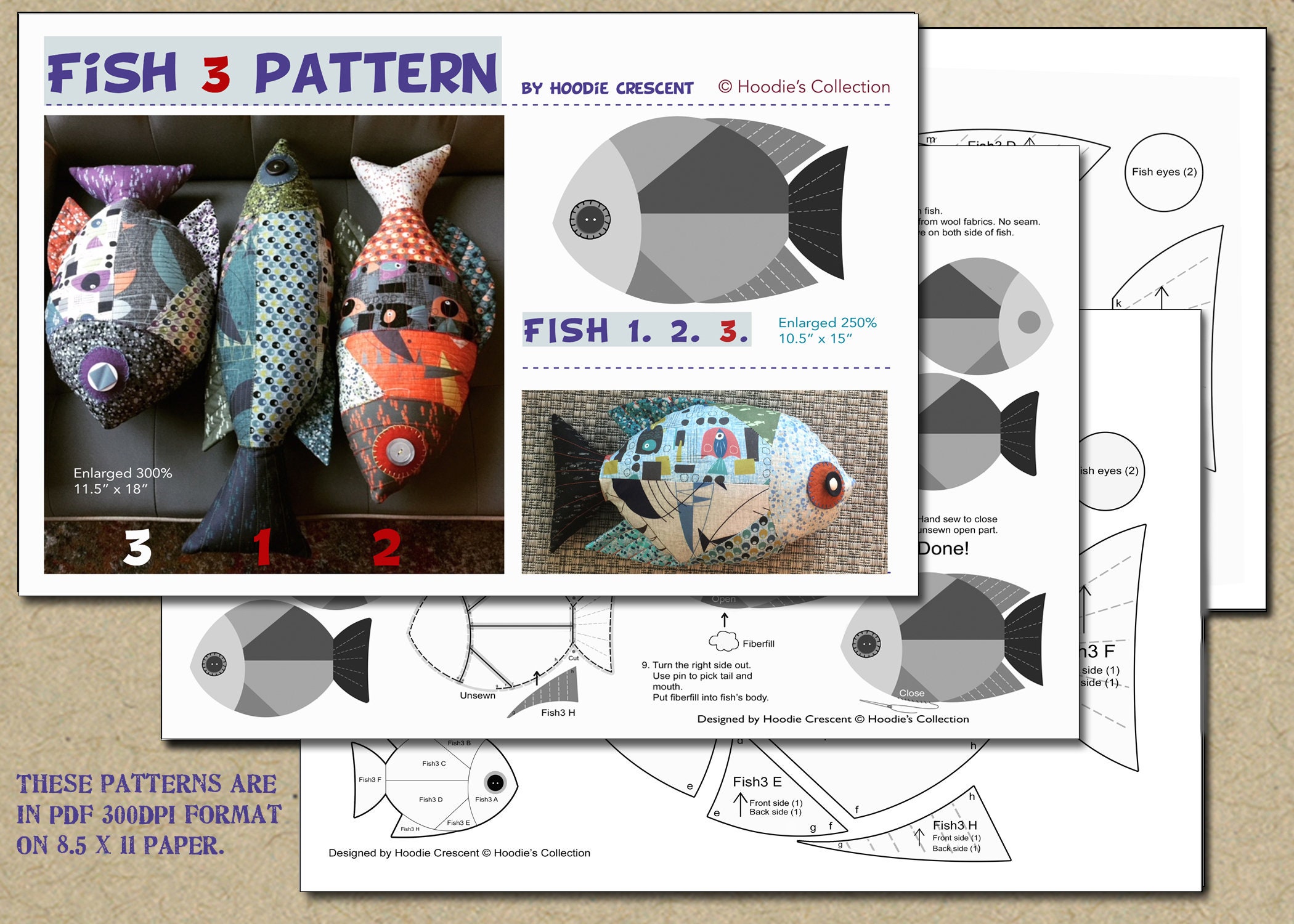PDF Patchwork Sewing Pattern / Fish 3 Pillow - Etsy