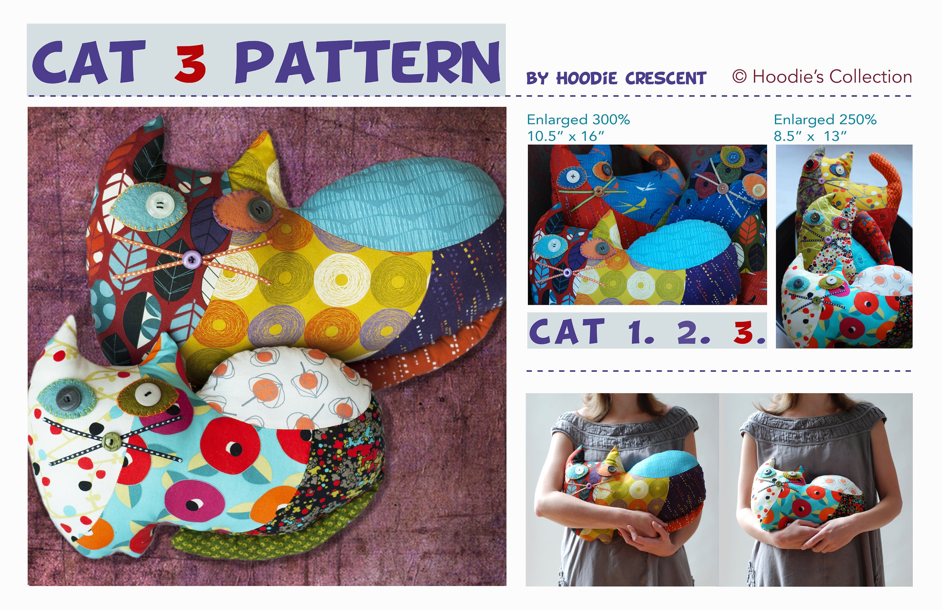 Patchwork Cat-3 Pillow - PDF Sewing Pattern / Stuffed Animal - Etsy