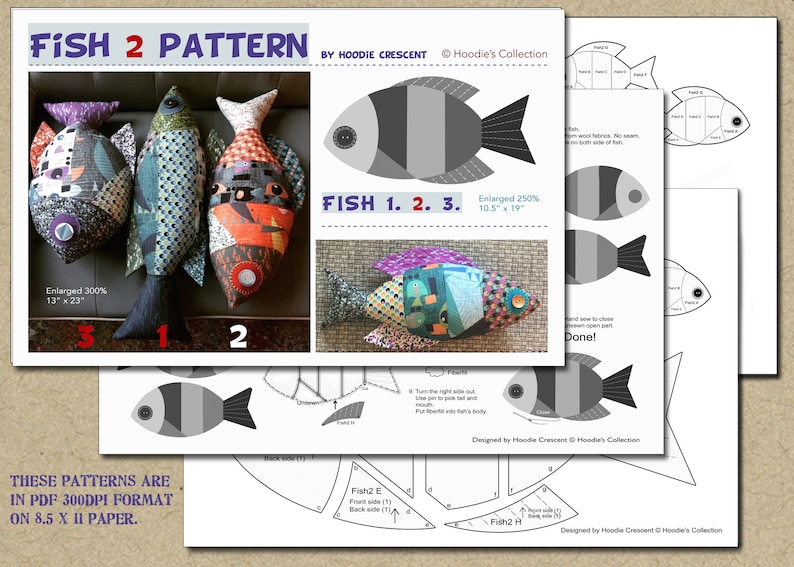 PDF Patchwork Sewing Pattern / Fish 2 Pillow - Etsy