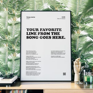 Custom Song Lyric Print, Scan and Play Music Wall Art, Favorite Lines ...