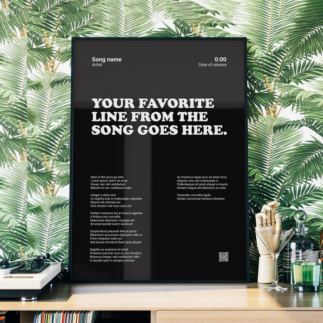 Custom Song Lyric Poster, Scan and Play Wall Art, Favorite Song Line ...