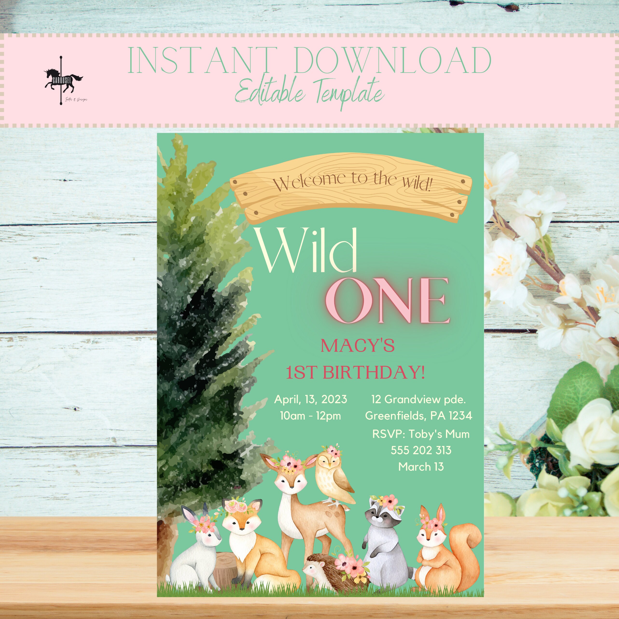 Woodlands Wild One Birthday Invitation, Wild One Invitation Printable ...