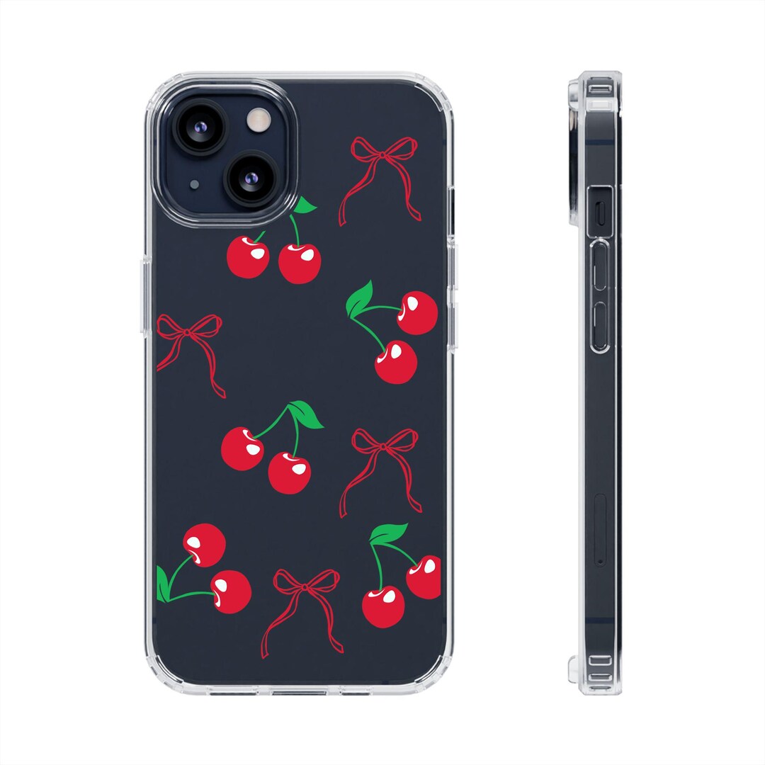 Cherry Pattern Clear Phone Case, Cute Cherry Phone Cover, Fruit Themed ...
