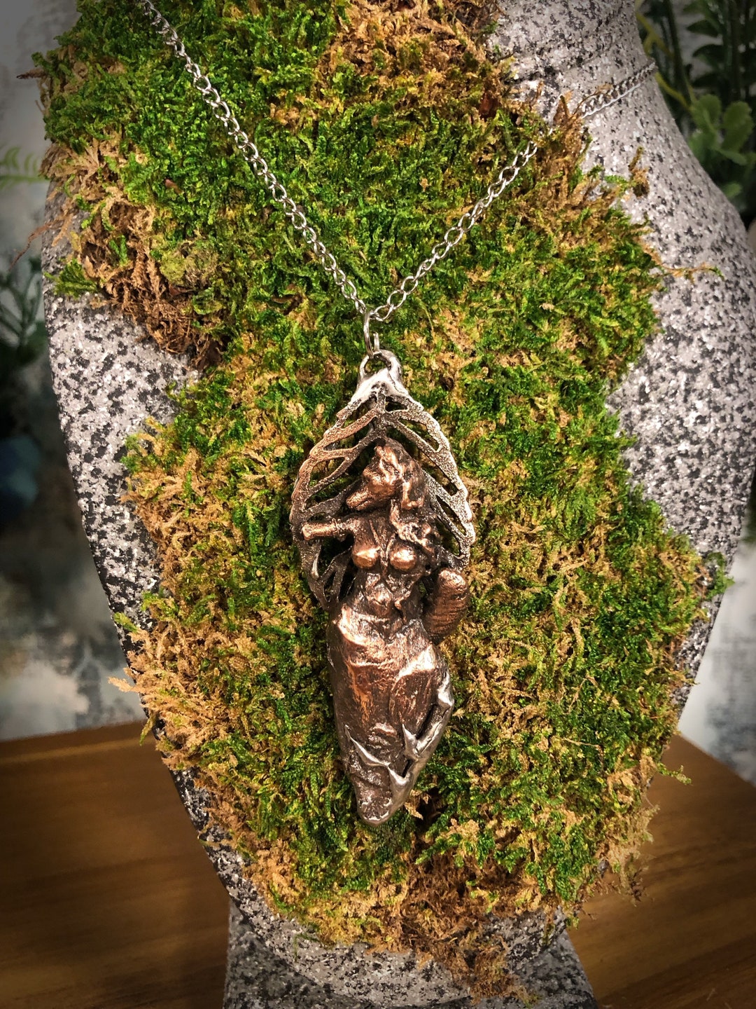 Kitsune Fox Spirit Pendant, Hand Made Sculpt With Real Rose Petal Dress ...