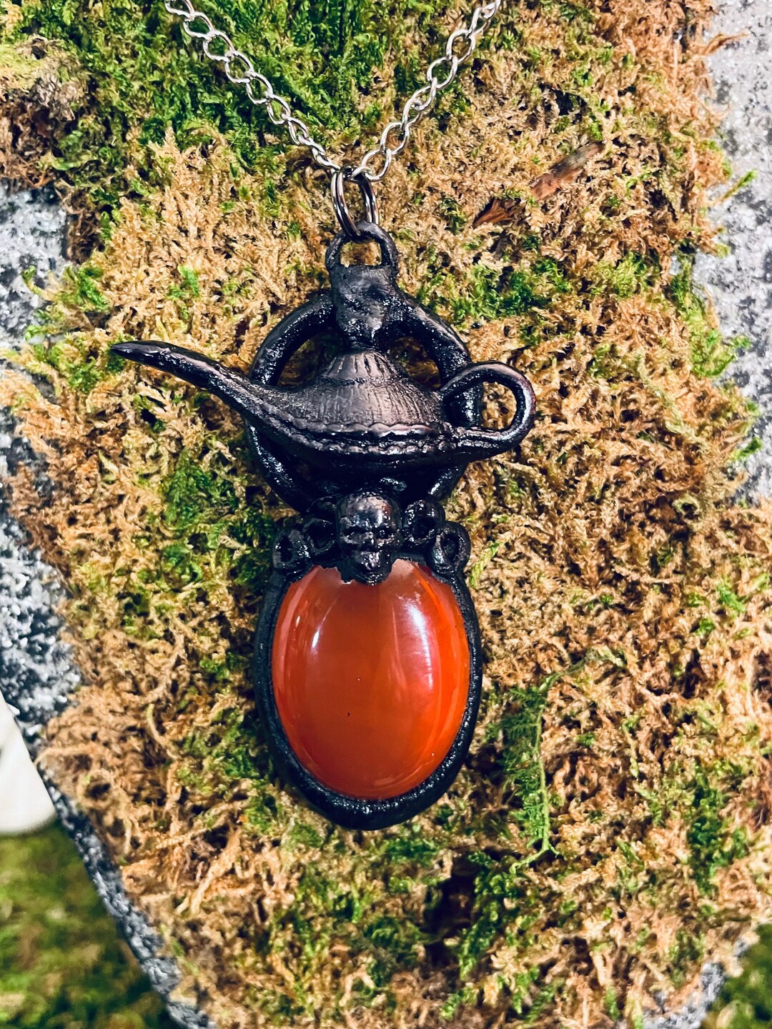 Djinn Lamp Copper Plated Sculpt Carnelian Pendant - Etsy