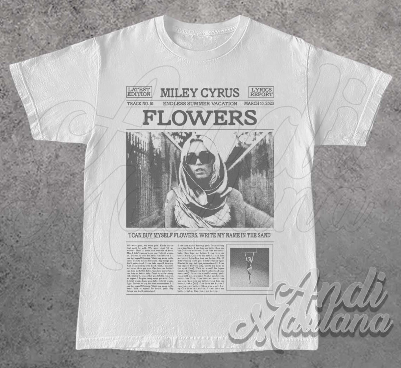 MILEY CYRUS FLOWERS Singer-songwriter and Actress Limited Unisex T ...