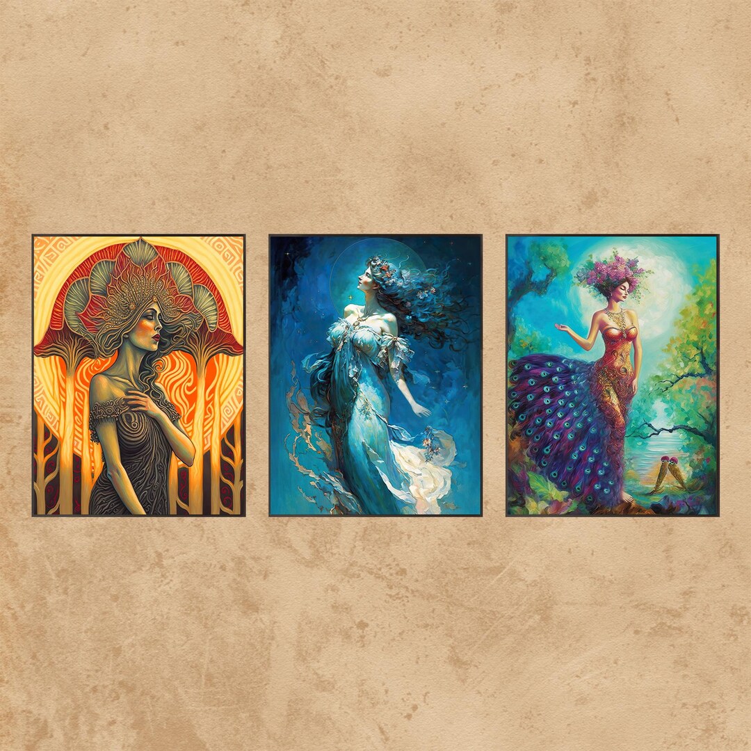 Printable Wall Art, Set of 3 Files, Bundle of Prints, 3 Goddesses, Wall ...