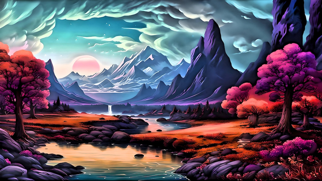 Verdant RGB Digital Landscape Art High Quality Wall Art Printable Art ...