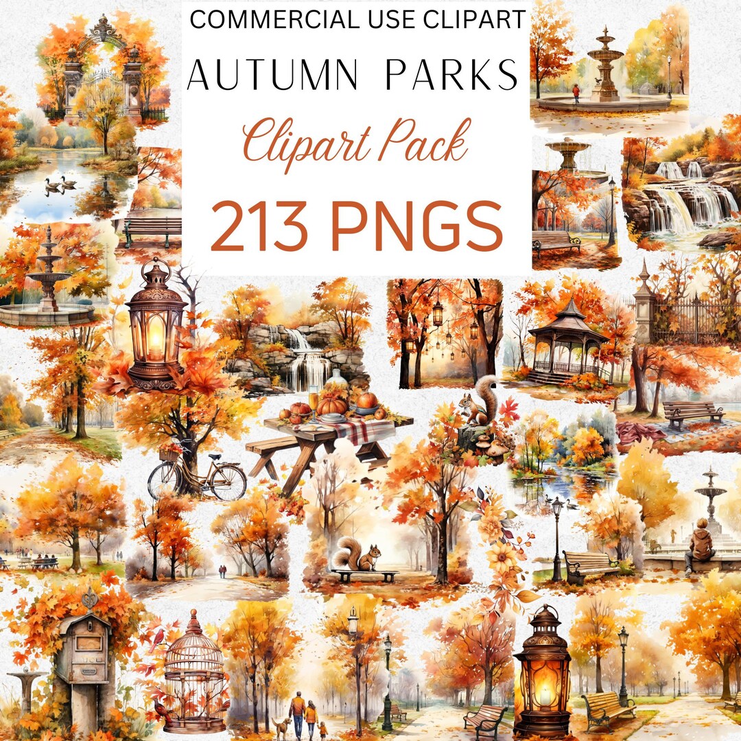 Autumn Parks Watercolor Clipart Bundle 213 Fall Clipart PNG - Etsy