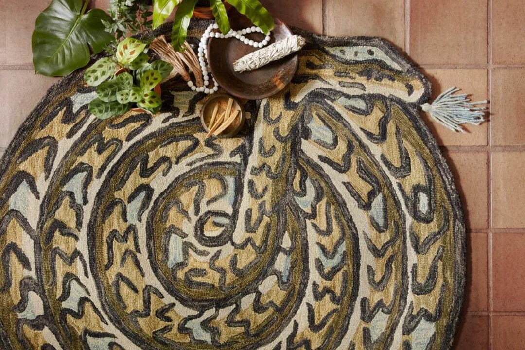 Handmade Tuffted 100% Natural Wool Round Snake Rugs 3x3 4x4 5x5 6x6 for ...