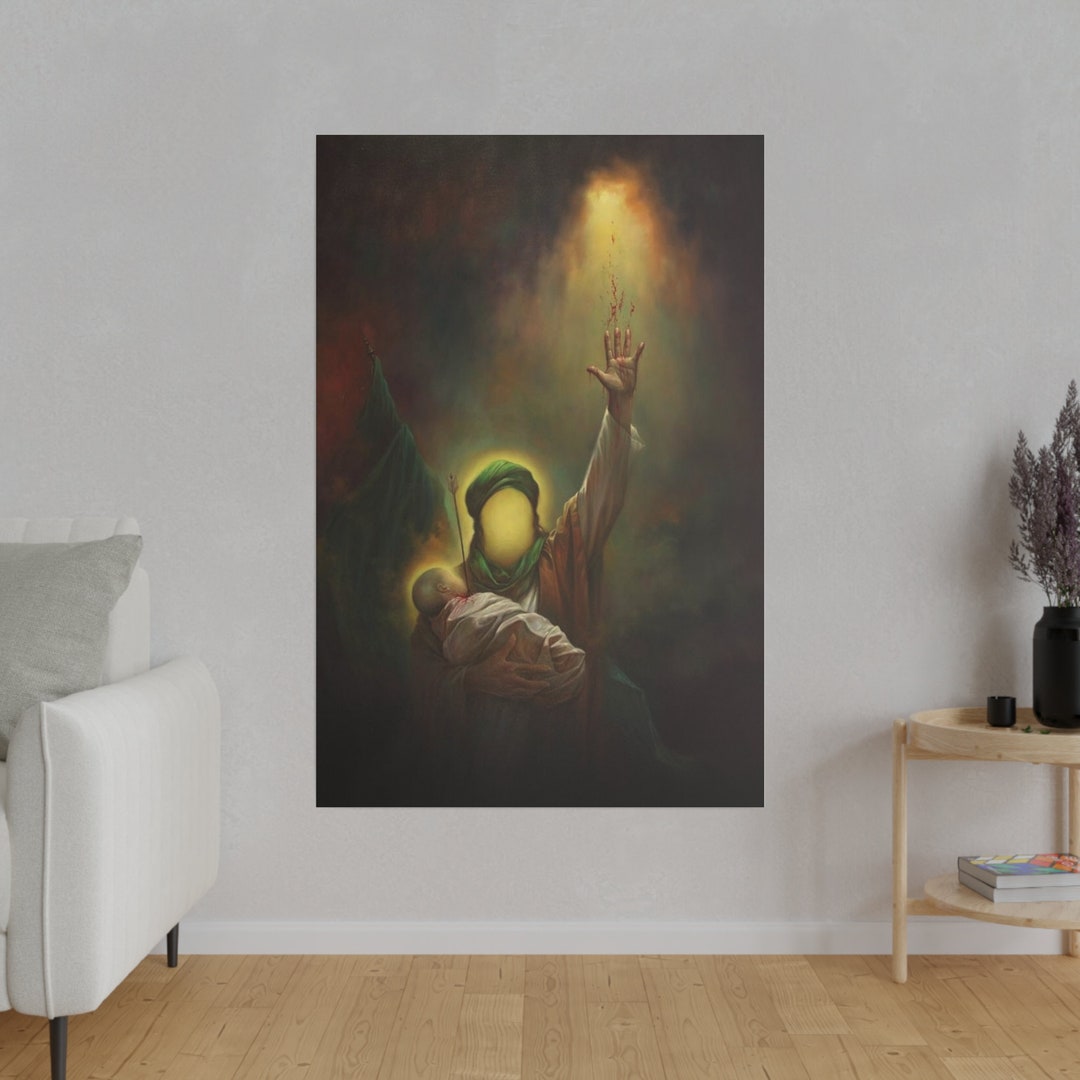 Imam Hussain Holding Ali Asghar on Ashura - Islamic Wall Art - Matte ...